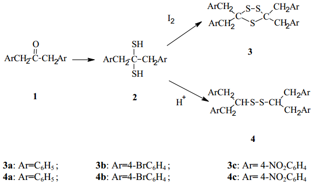 Synthesis of 3,3,5,5-tetrabenzyl-1,2,4-trithiol and 1,2-dis(1,3 ...