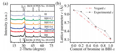 Fig. 1. (a) X-ray diffraction patterns of BBI- x catalysts. (b ...