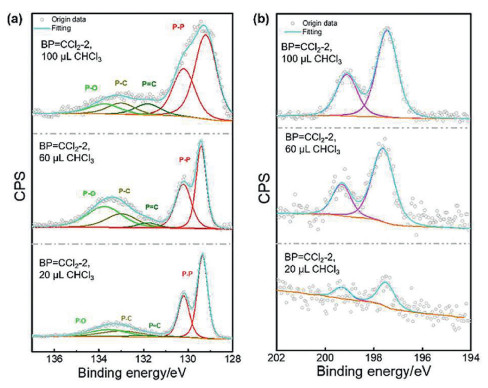Fig. 4. High resolution (a) P 2p and (b) Cl 2p XPS spectra of BP=CCl 2 ...